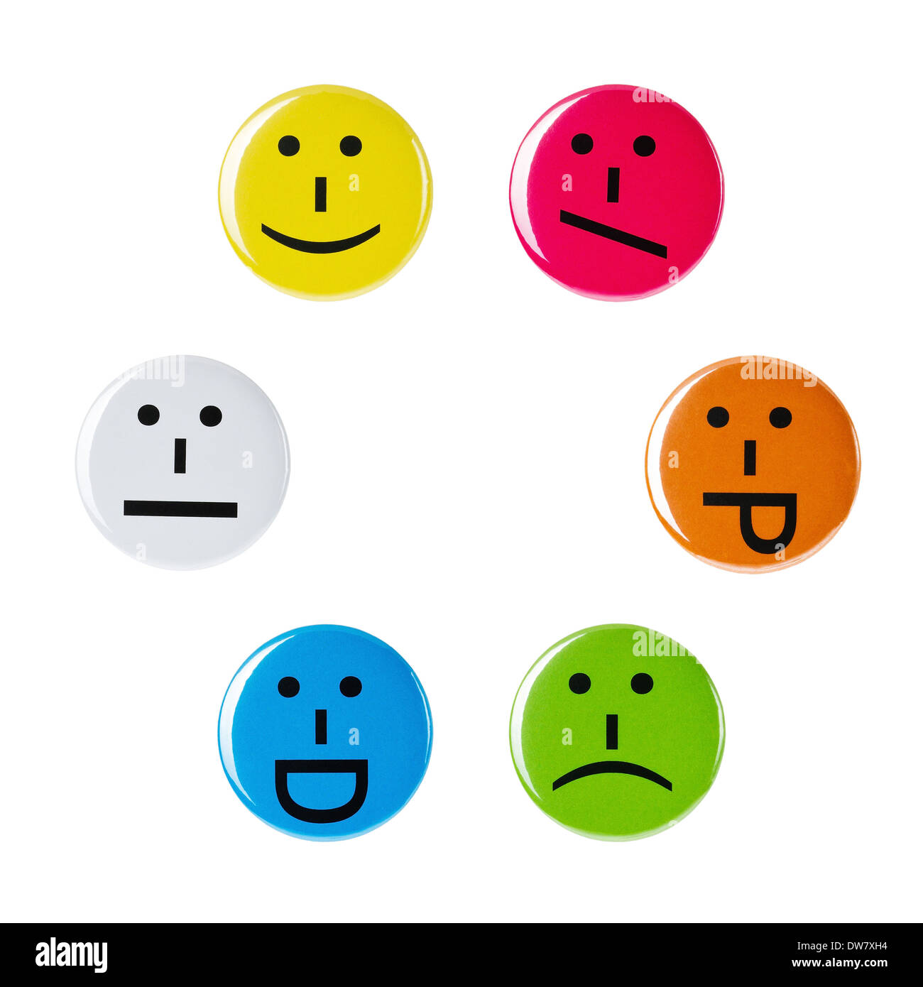 Bunte Smileys Smiley Gesichter, auf weißem Hintergrund Stockfotografie ...