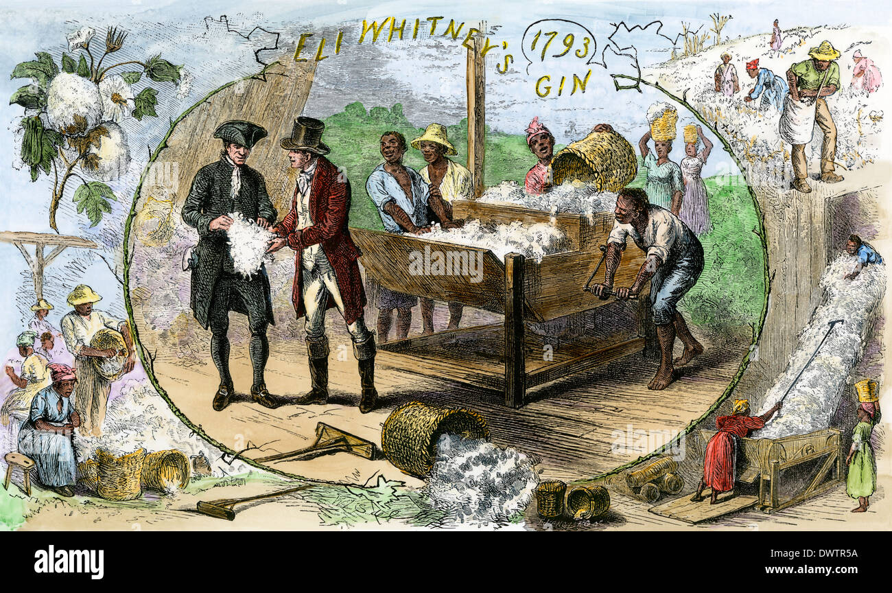 Slaves mit Eli Whitney's Cotton Gin auf dem südlichen Plantage, 1793 ... Slaves mit Eli Whitney's Cotton Gin auf dem südlichen Plantage, 1793 ...