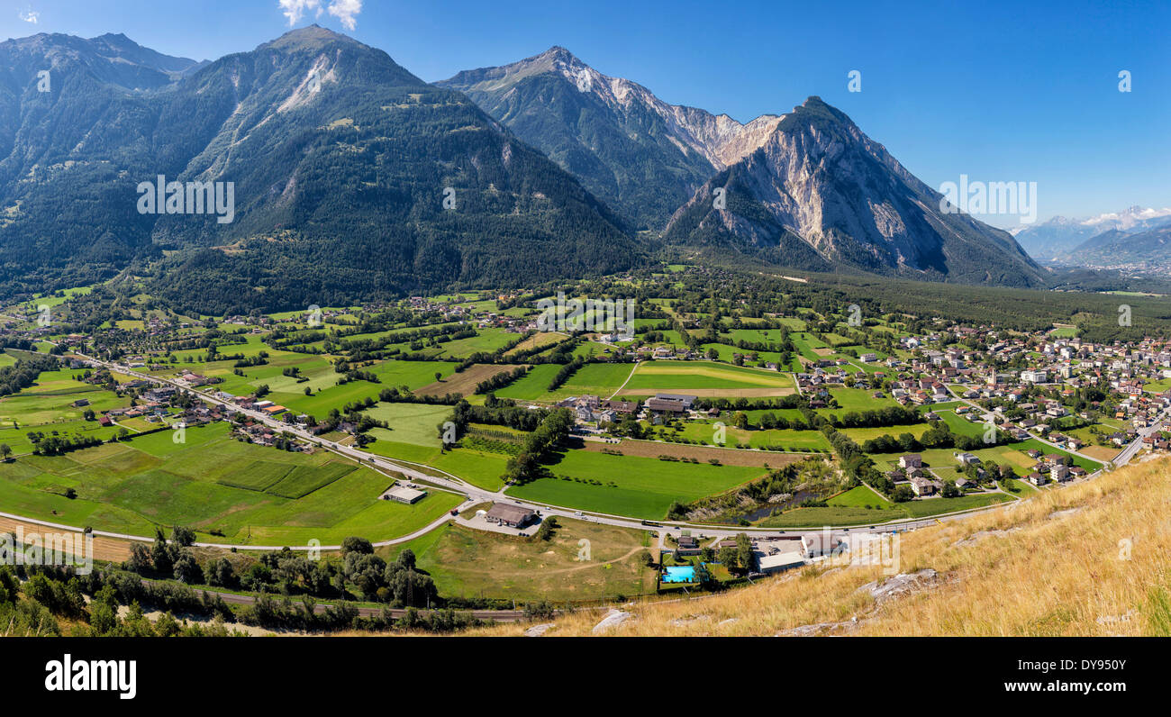 Rhone-Tal, Landschaft, Feld, Wiese, Sommer, Berge, Hügel, Susten ...