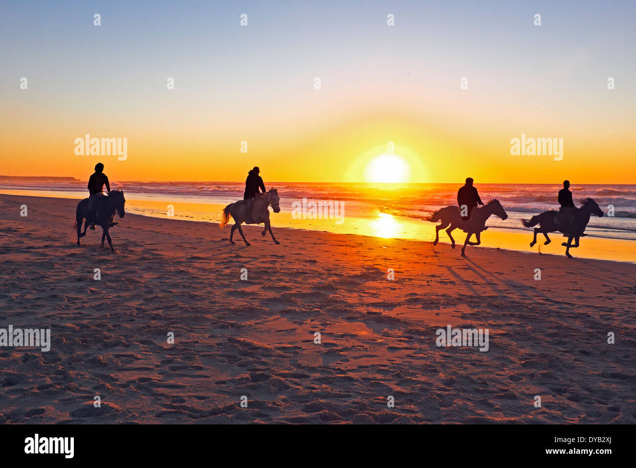 Reiten Am Strand Bei Sonnenuntergang