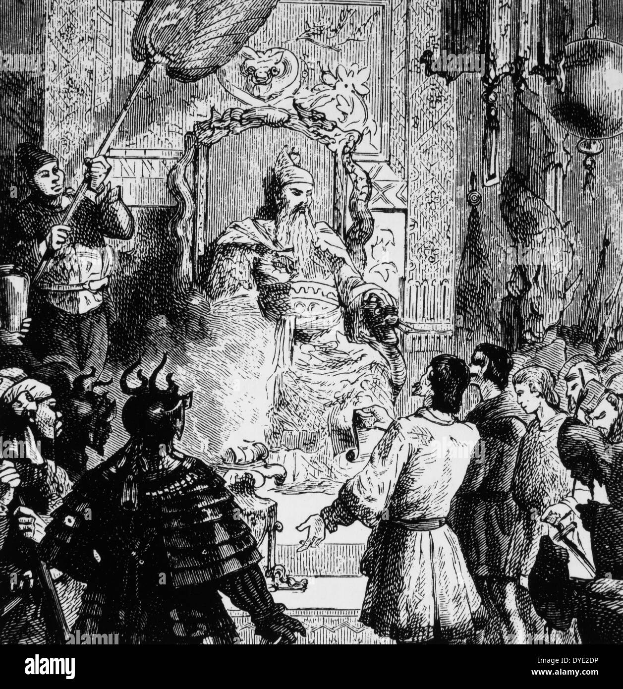 Mongolischen Kaiser, Kublai Khan, einladende Marco Polo und seine ...