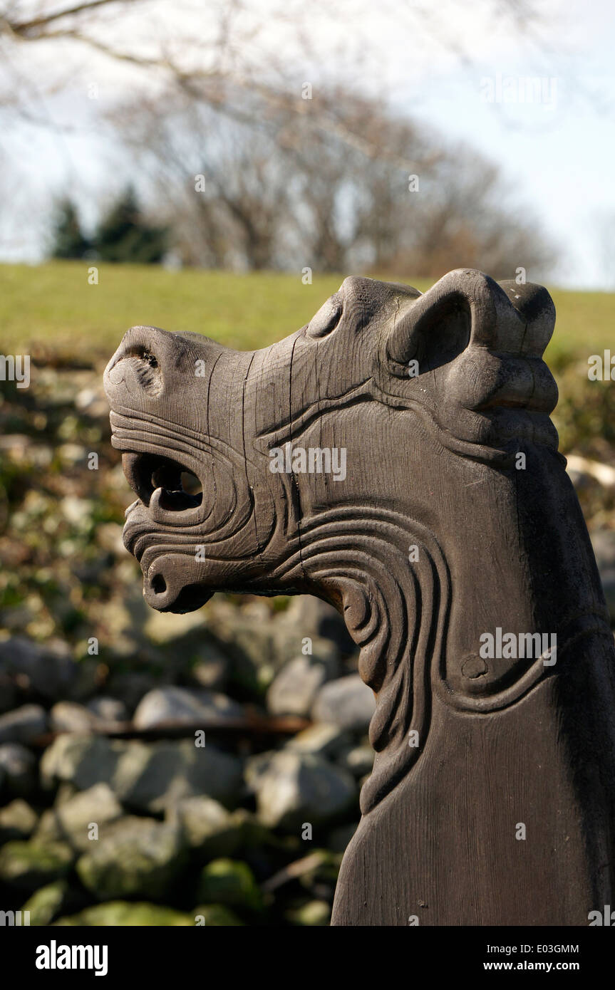 Bow Galionsfigur der Munin, eine Nachbildung der norwegischen Wikinger ...