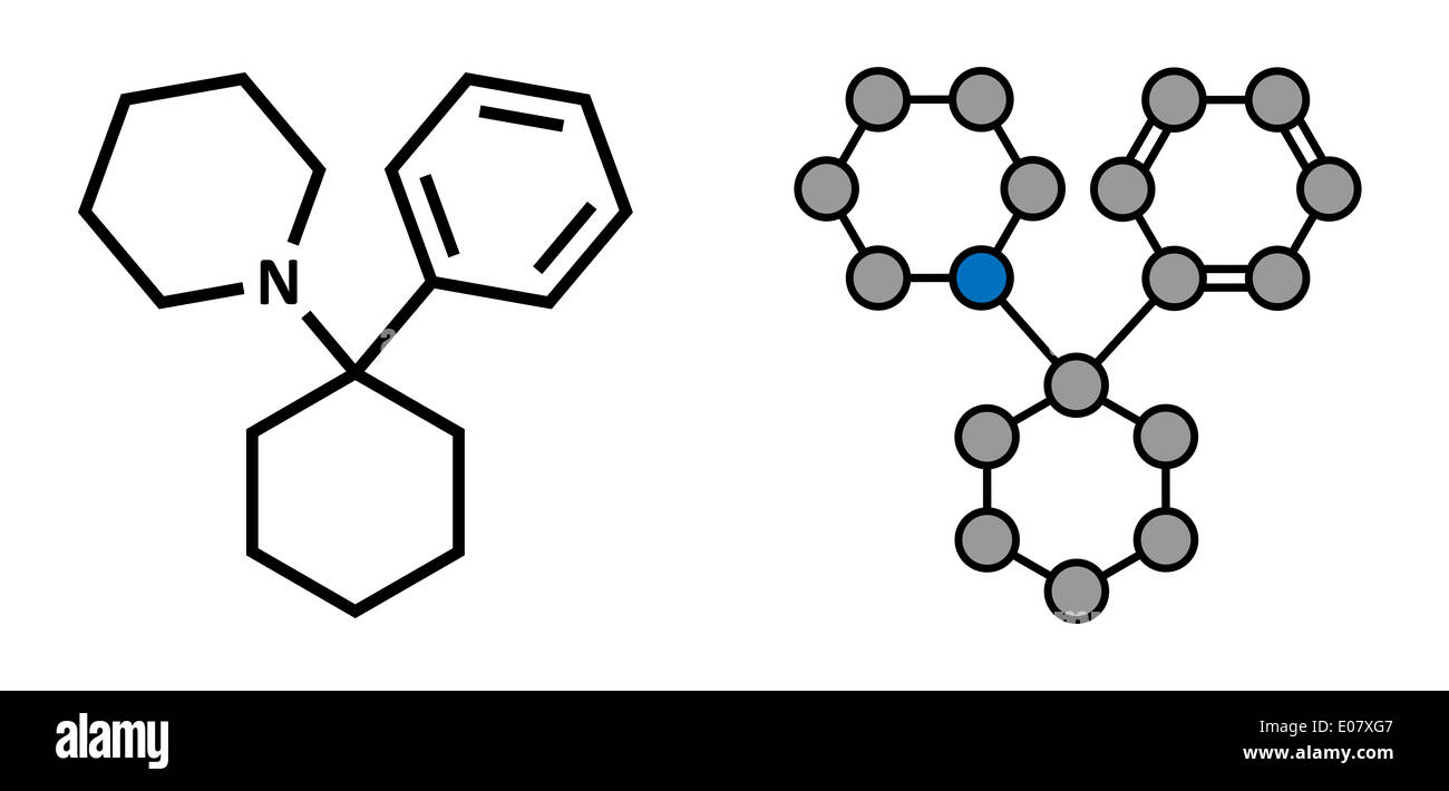 Phencyclidin (PCP, Angel Dust) halluzinogene Droge Molekül. Stilisierte ...