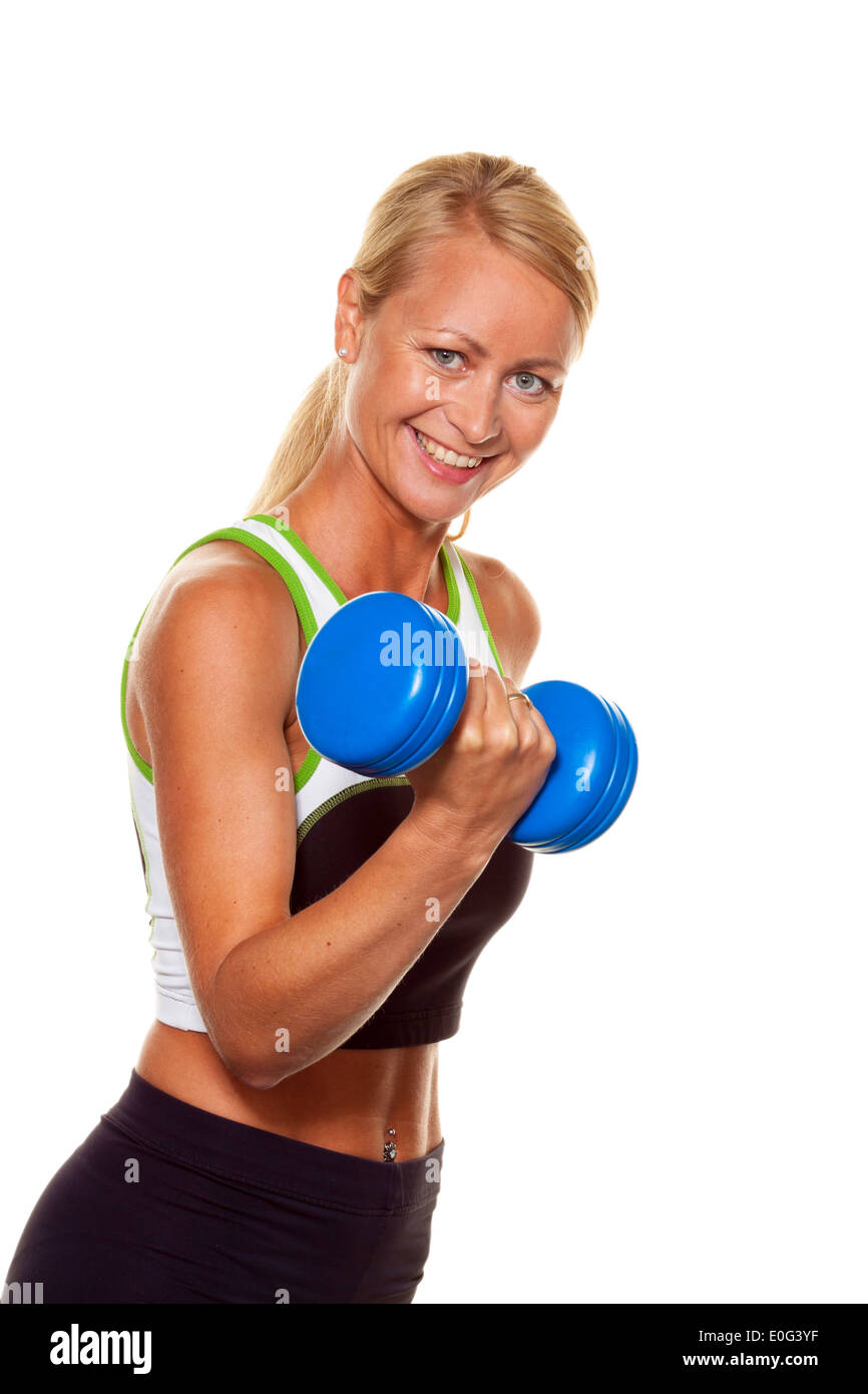 Eine Junge Frau Mit Hanteln In Das Training Für Kraft Und Fitness Eine Junge Frau Mit Hanteln