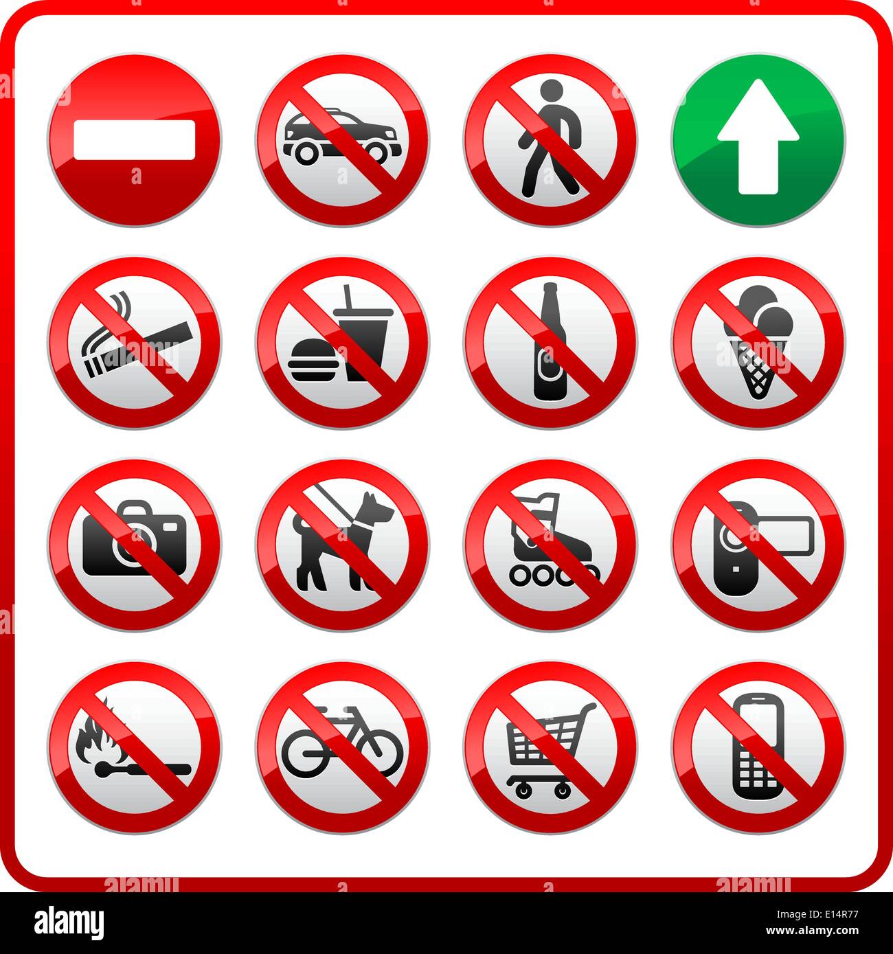 Festgelegte Symbole verboten. Verbotene Zeichen Sammlung. Aufkleber für ...