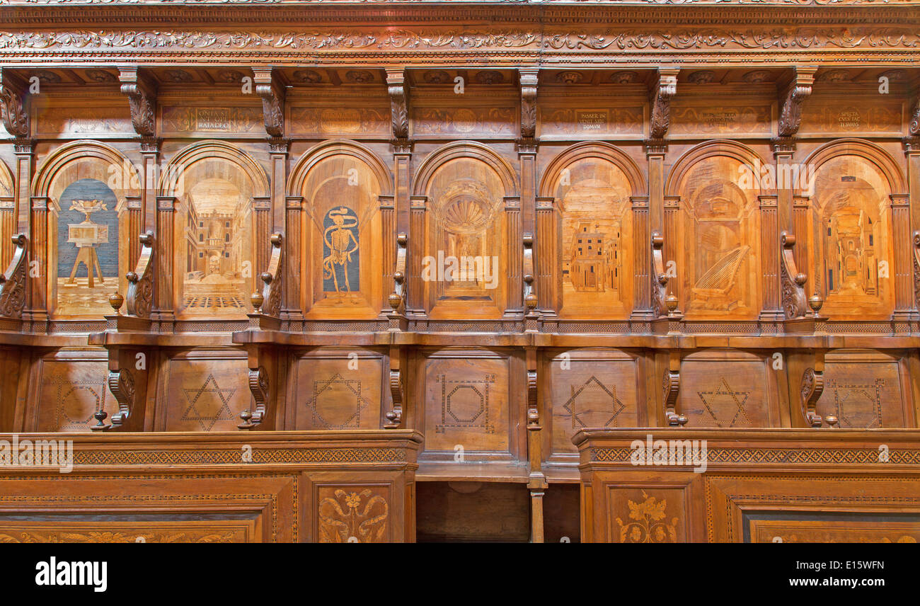 BOLOGNA, Italien - 17. März 2014: Barocke Sitzbank mit Intarsien aus ...