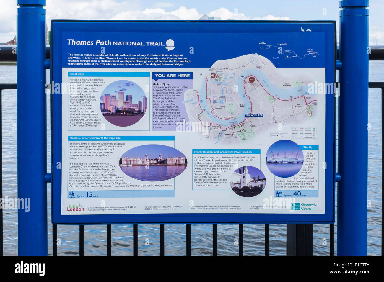 Thames Path National Route Zeichen und den Lageplan route entlang der ...