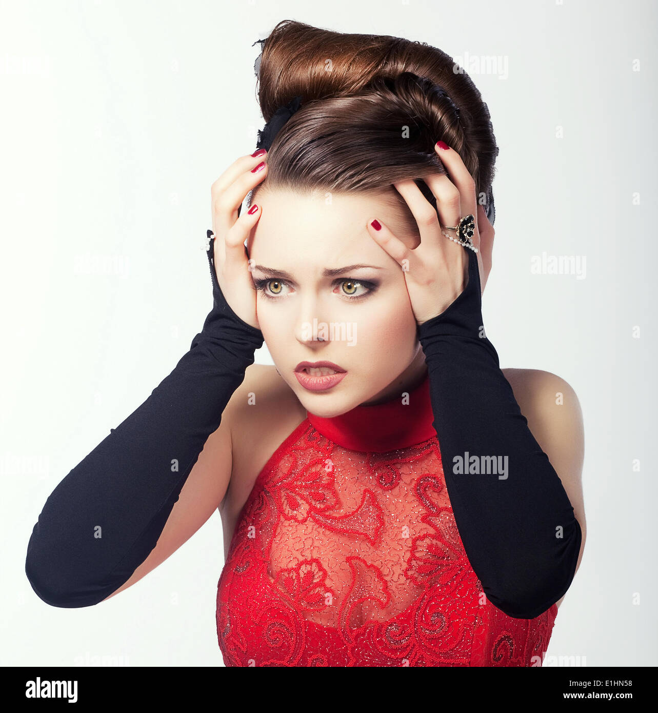 Angst. Frau in emotionalen Stress und Frustration. Traurigkeit ...