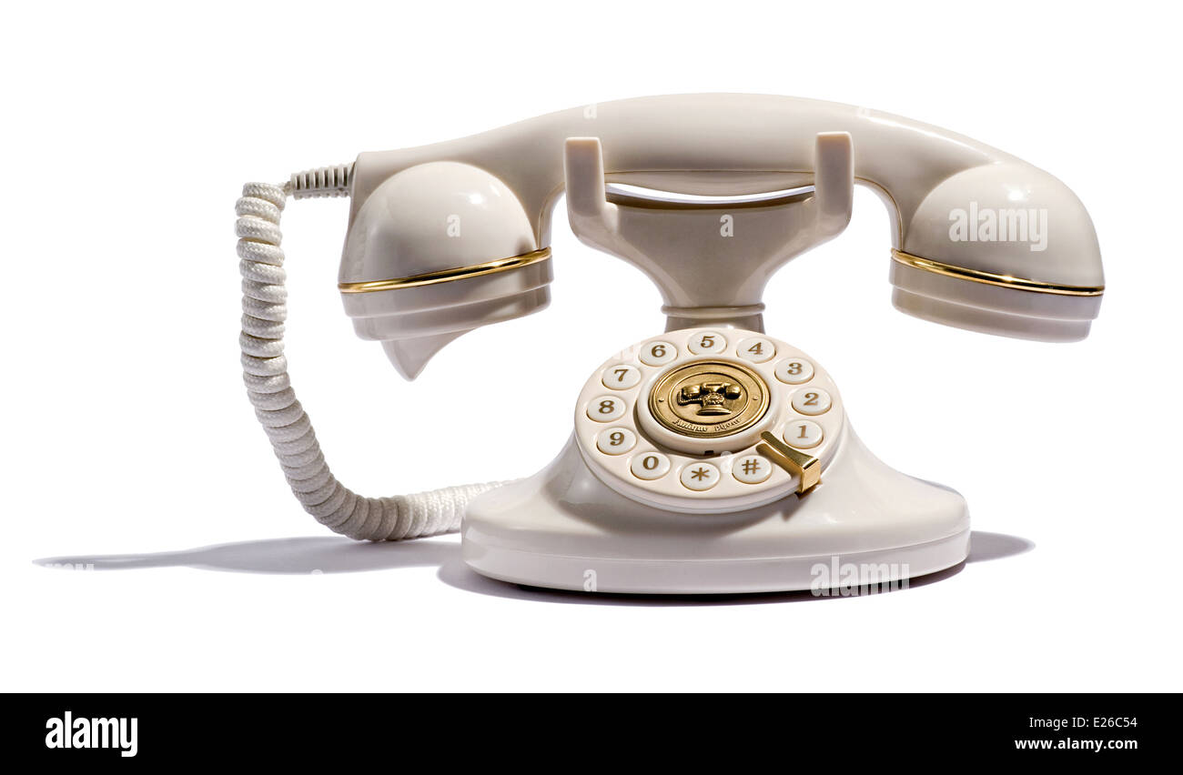 Alte Retro-Telefon mit einem Mobilteil und nummerierte Zifferblatt auf ...