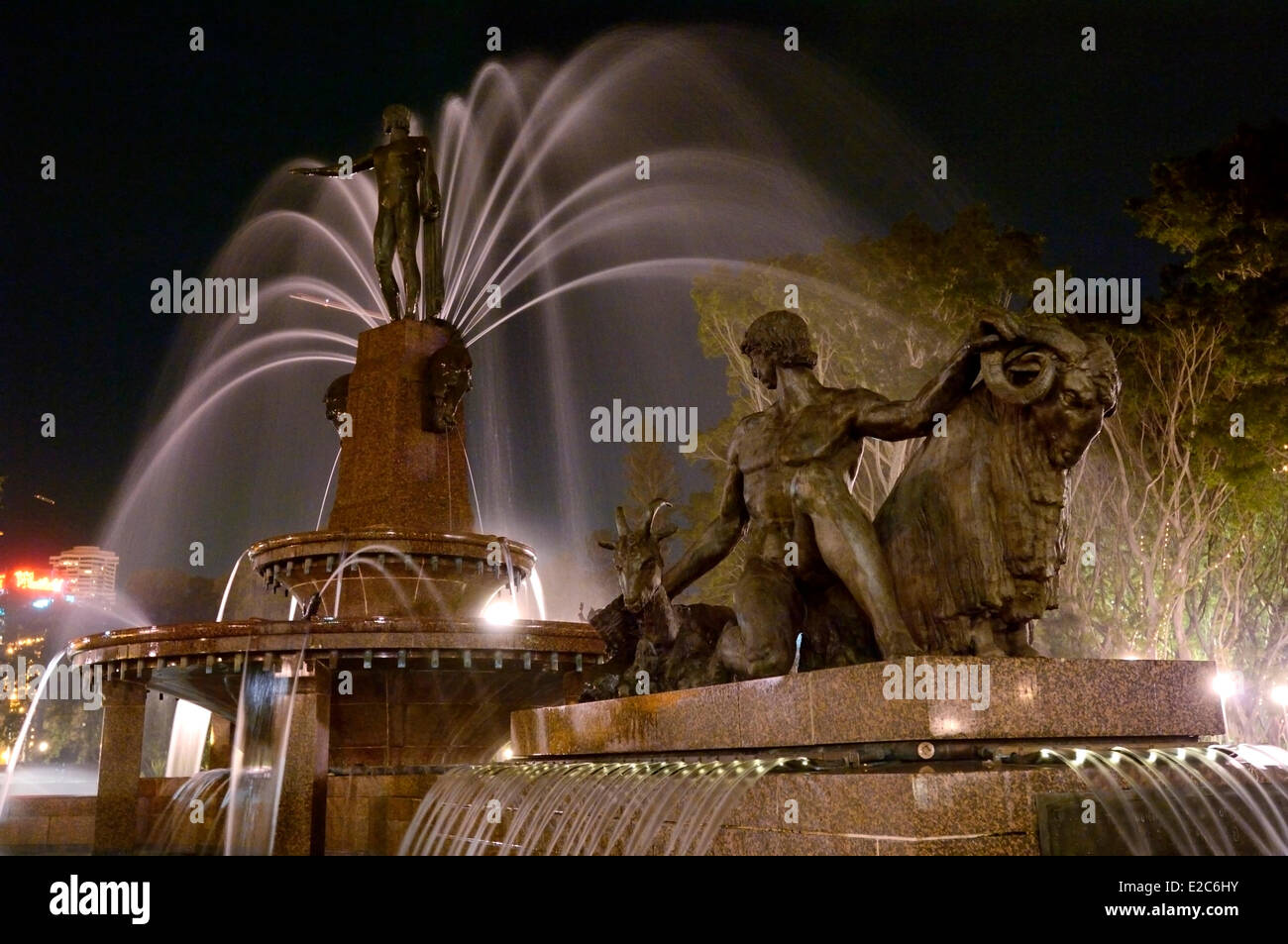 Australien, New South Wales, Sydney, Hyde Park, Brunnen bei Nacht ...