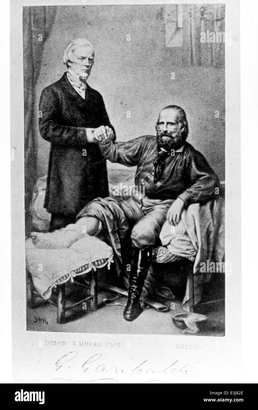 Giuseppe Garibaldi mit dem Arzt nach einer Verwundung im Aspromonte ...