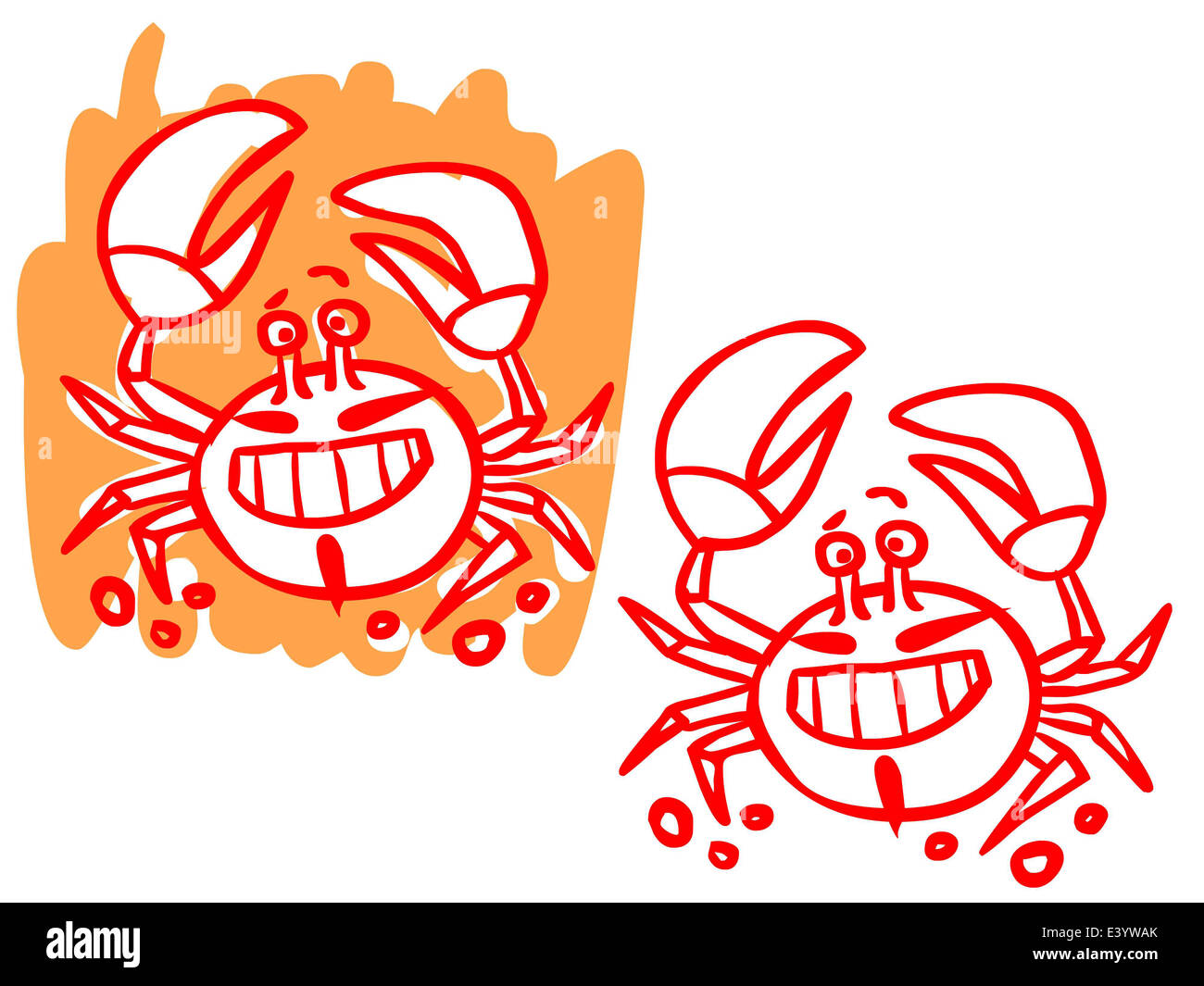 Cartoon Illustration einer Cartoon-Krebse. Umrisszeichnung auf weißen ...