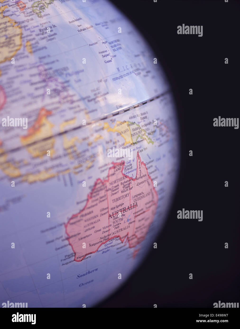 Australien, Globus der Welt zeigt Australien unterhalb Äquators und ...