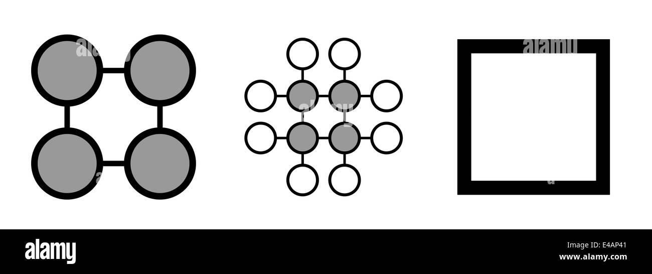 Cyclobutan zyklische Alkan (Cycloalkane) Molekül. Stilisierte 2D ...