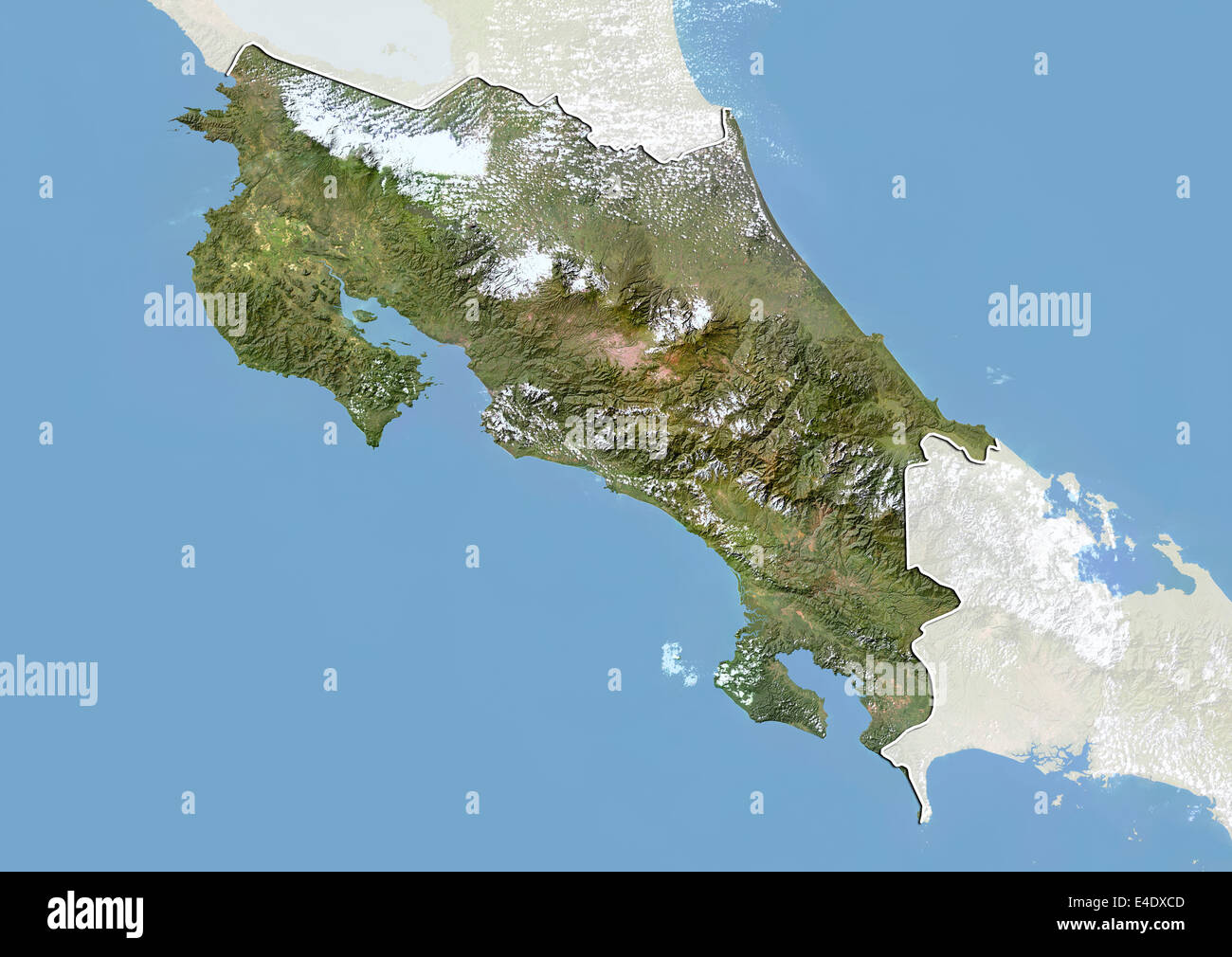 Costa Rica, Satellitenbild mit Relief-Effekt, mit Rand und Maske ...