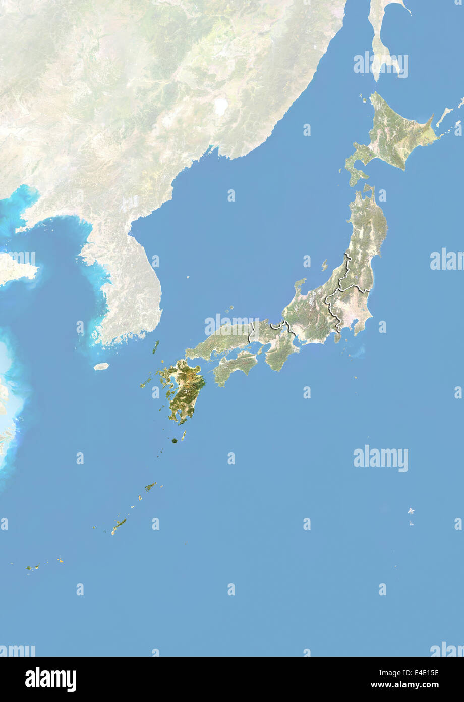 Japan und die Region von Kyushu, Satellitenbild mit Relief-Effekt ...