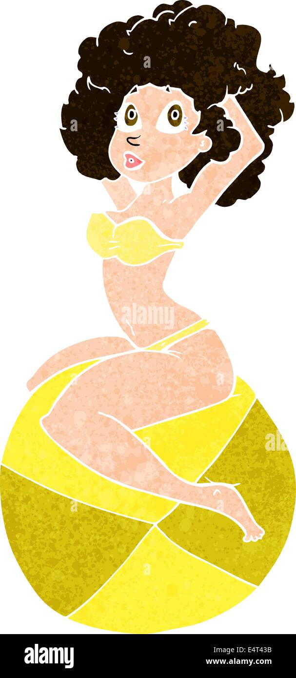 Cartoon-Pin up Mädchen sitzen auf Beach-ball Stock-Vektorgrafik - Alamy
