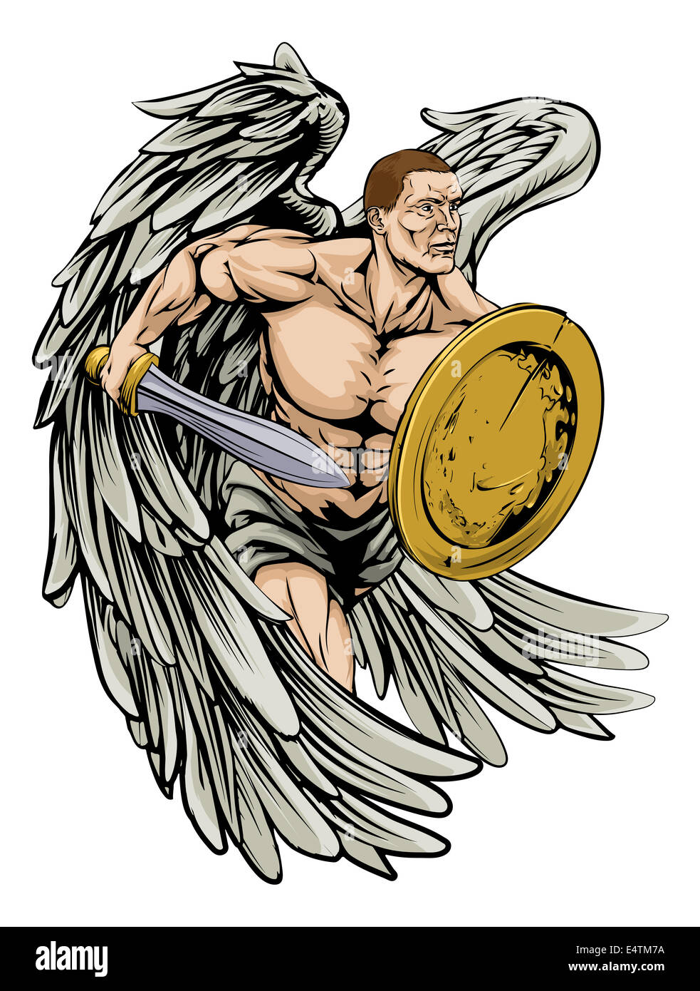 Ein Beispiel für ein Krieger Engel Zeichen oder Sport-Maskottchen mit einem Schwert und Schild ...