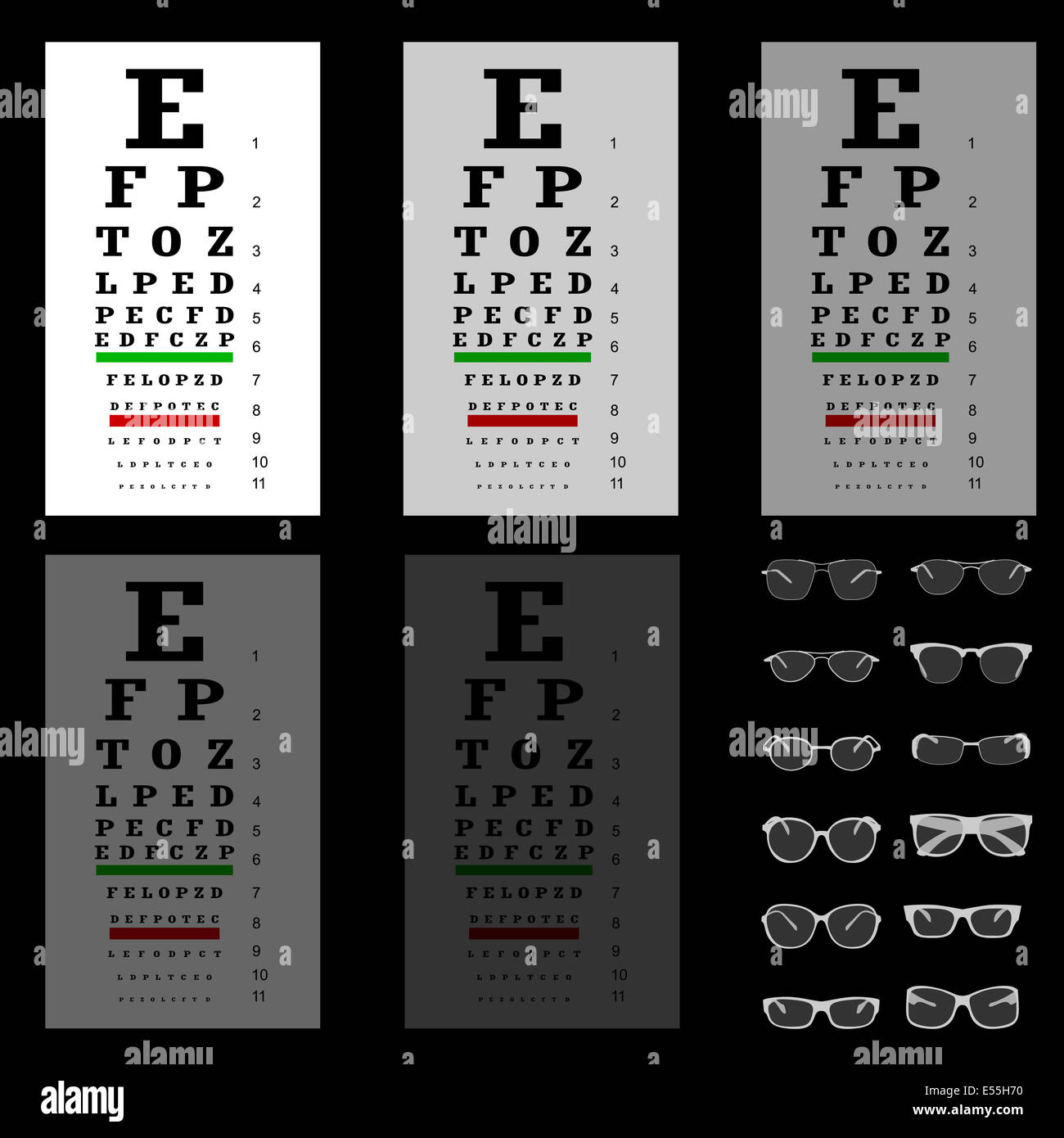 Augen-Test-Chart mit Brille, Vektor Stockfotografie - Alamy