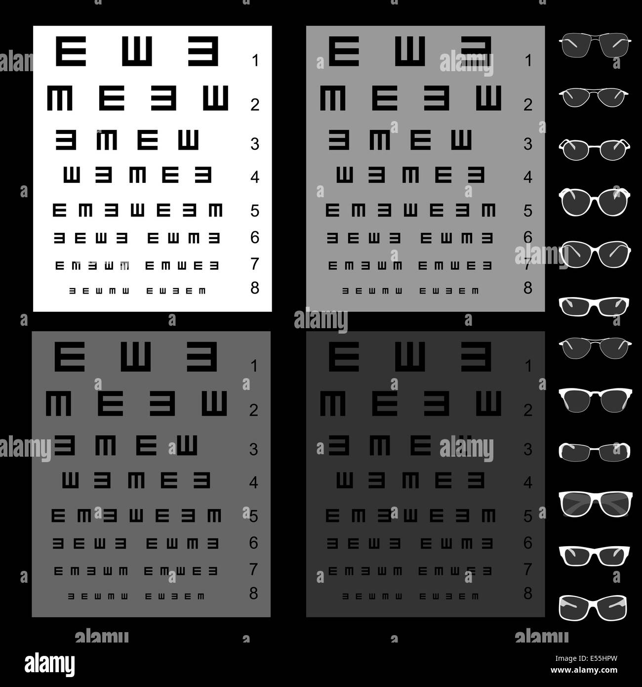Augen-Test-Chart mit Brille, Vektor Stockfotografie - Alamy
