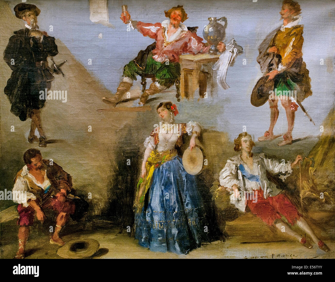 Sechs Zeichen von Victor Hugo von Louis Boulanger 1806-1867 Frankreich ...