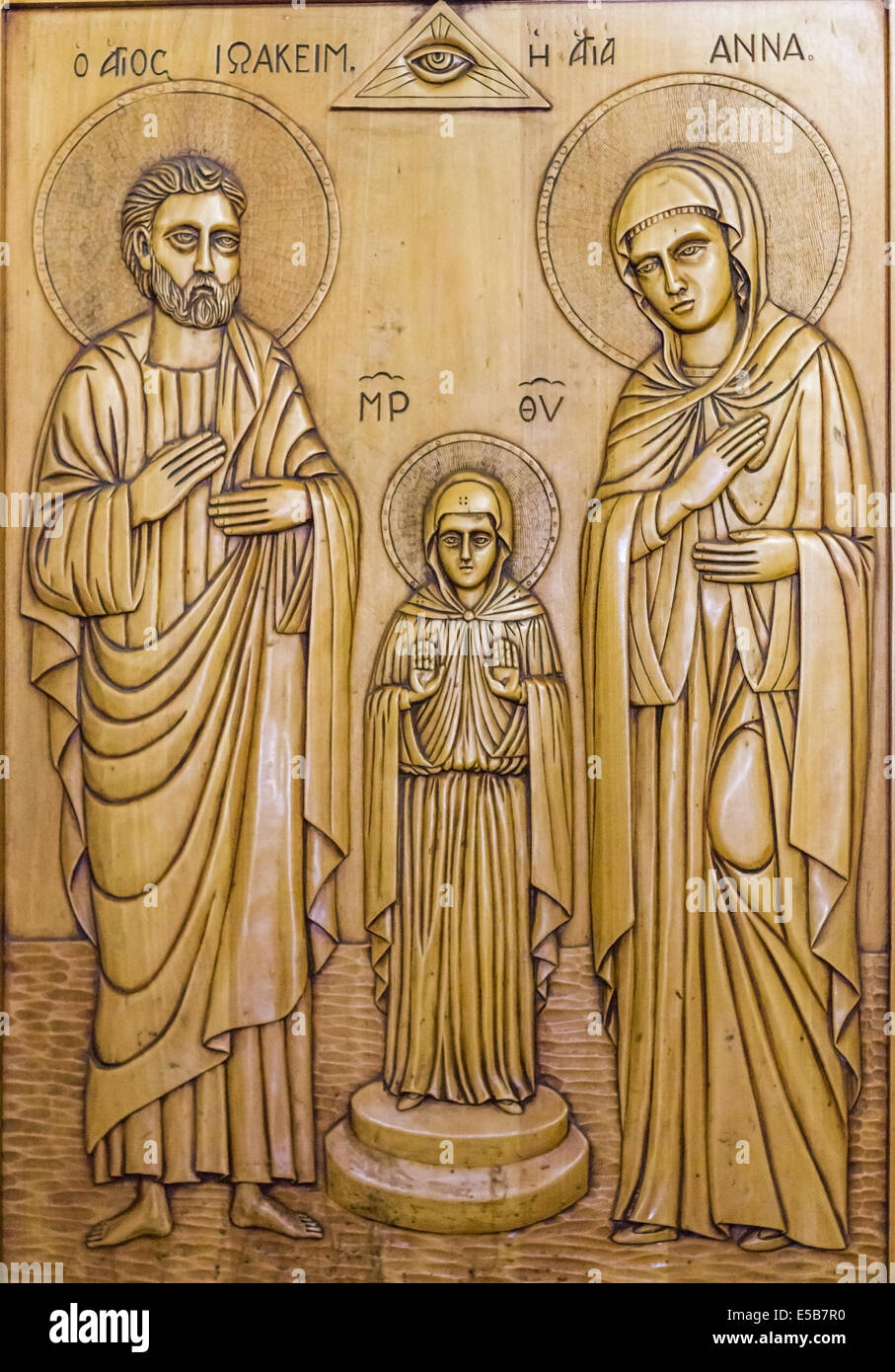 Jerusalem, Israel - Juli 09. 2014: hölzerne orthodoxe Ikone über dem ...