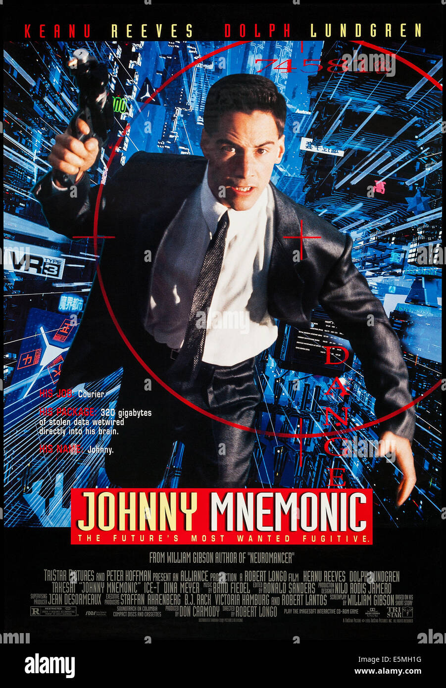 JOHNNY MNEMONIC, Keanu Reeves auf US-Plakatkunst, 1995, © TriStar ...