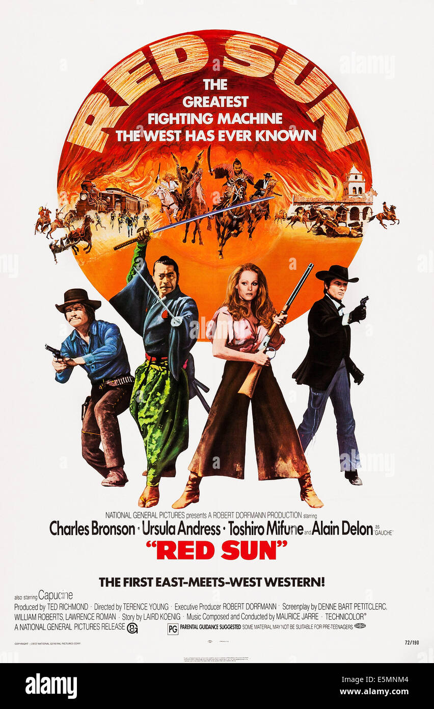 ROTE Sonne, (aka SOLEIL ROUGE), US-Plakat, von links: Toshiro Mifune ...