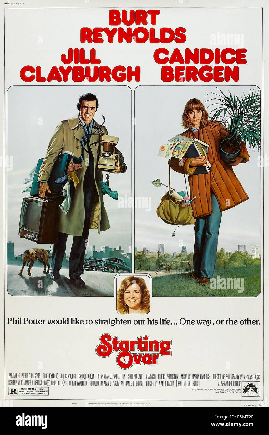 STARTING OVER, US-Plakat-Kunst, von links: Burt Reynolds, Candice ...