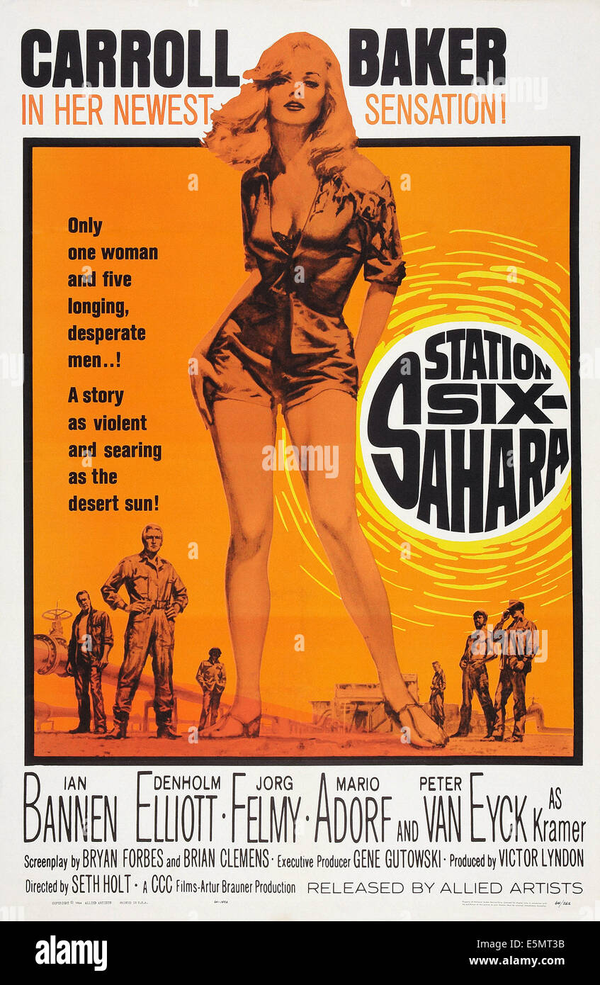 STATION 6-SAHARA, US-Plakat, Peter Van Eyck (Hände auf den Hüften), Carroll Baker (Mitte), 1962 ...