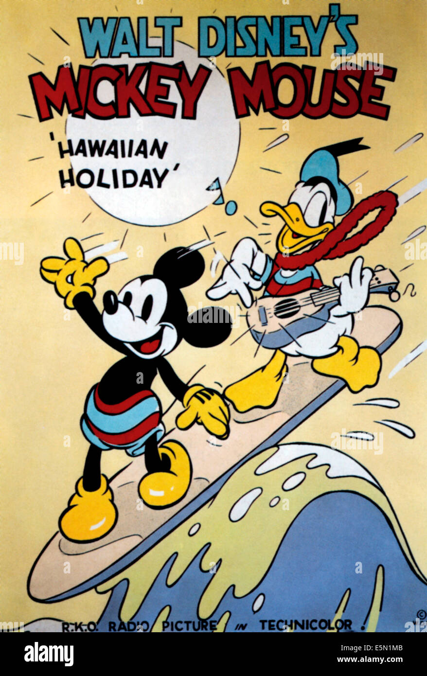 Hawaii Urlaub, von links: Mickey Mouse, Donald Duck, 1937 ...