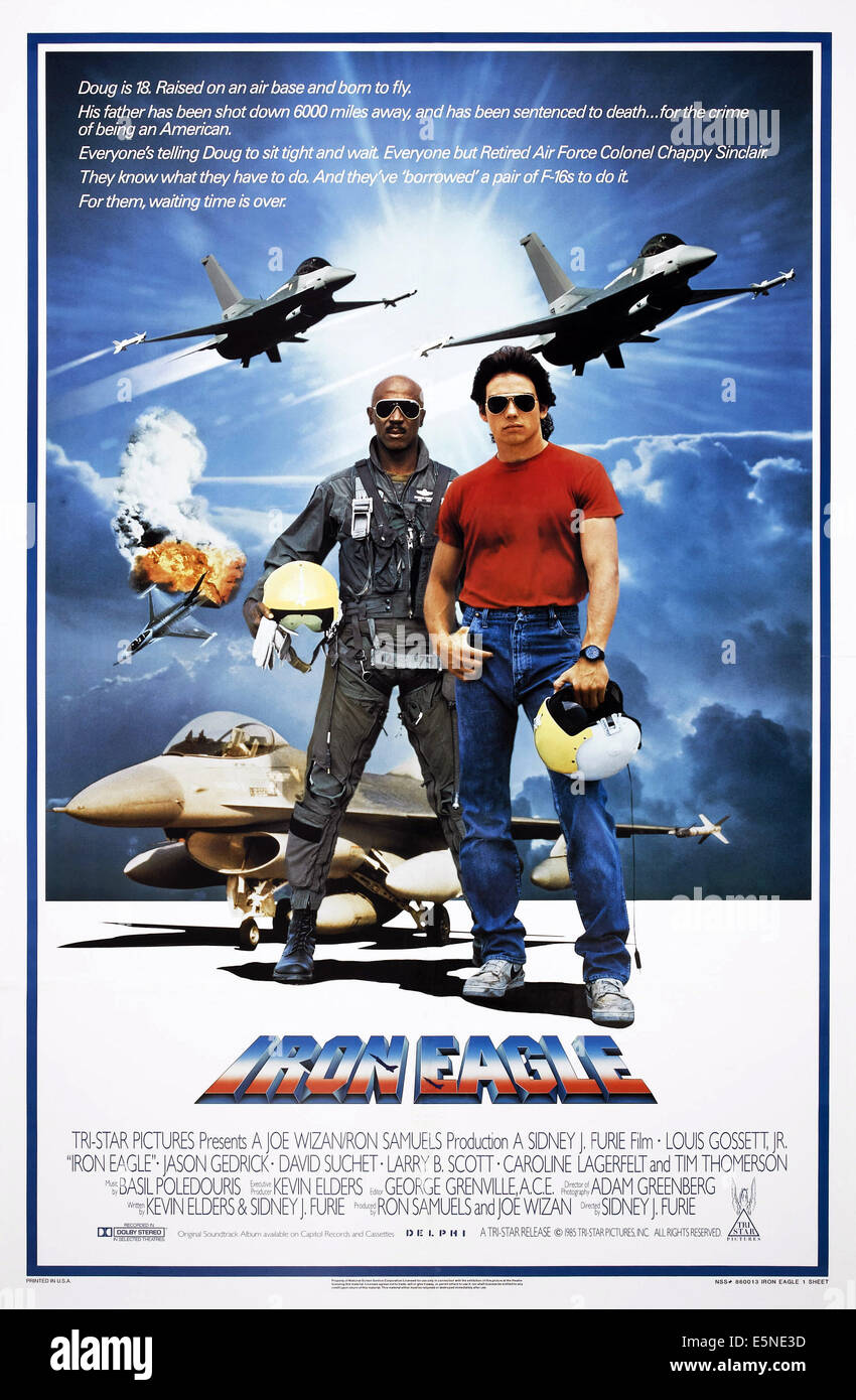 IRON EAGLE, US Plakatkunst, von links: Louis Gossett Jr., Jason Gedrick ...