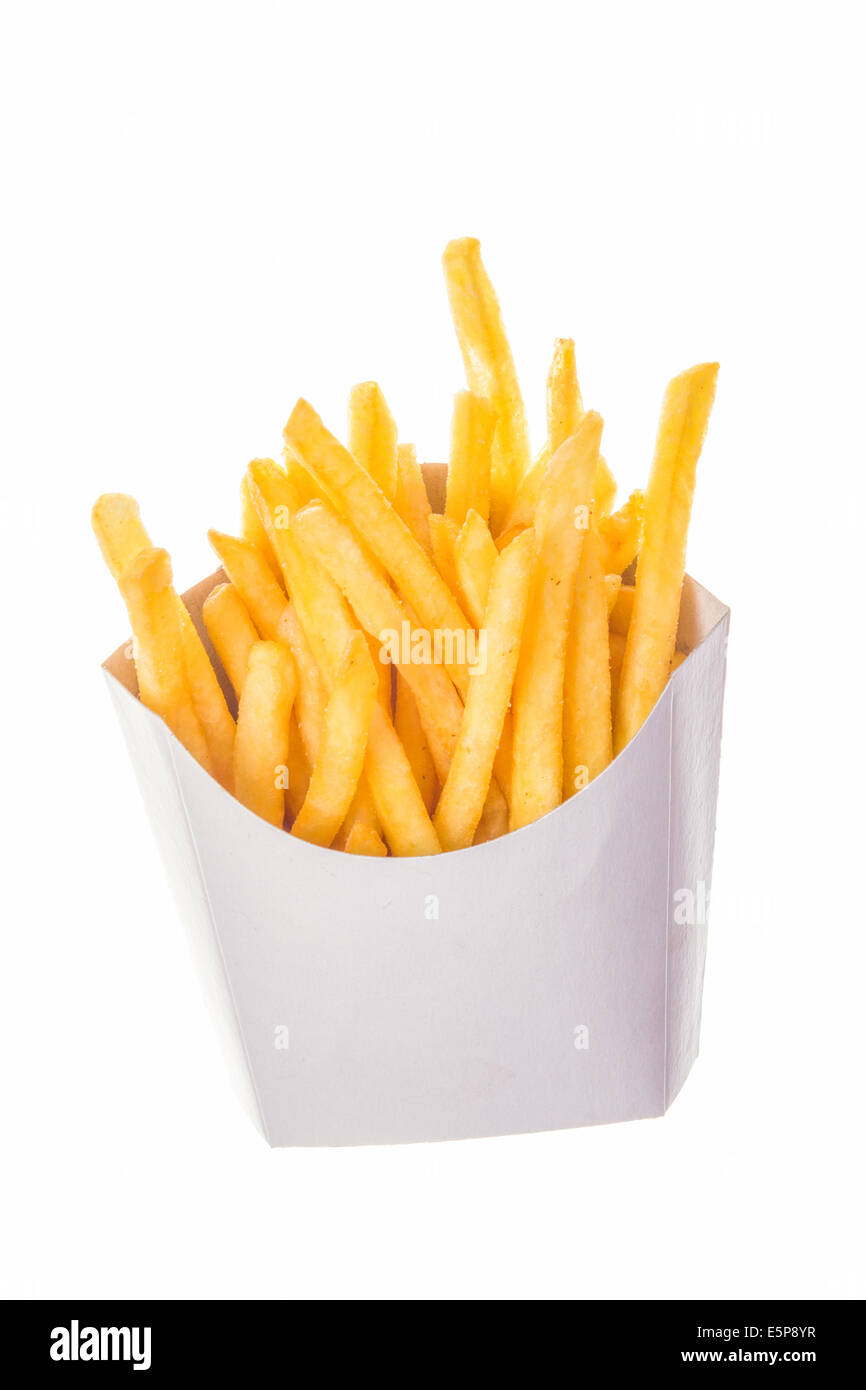 Portion Pommes frites in Papierverpackung; Gebratene Französische ...