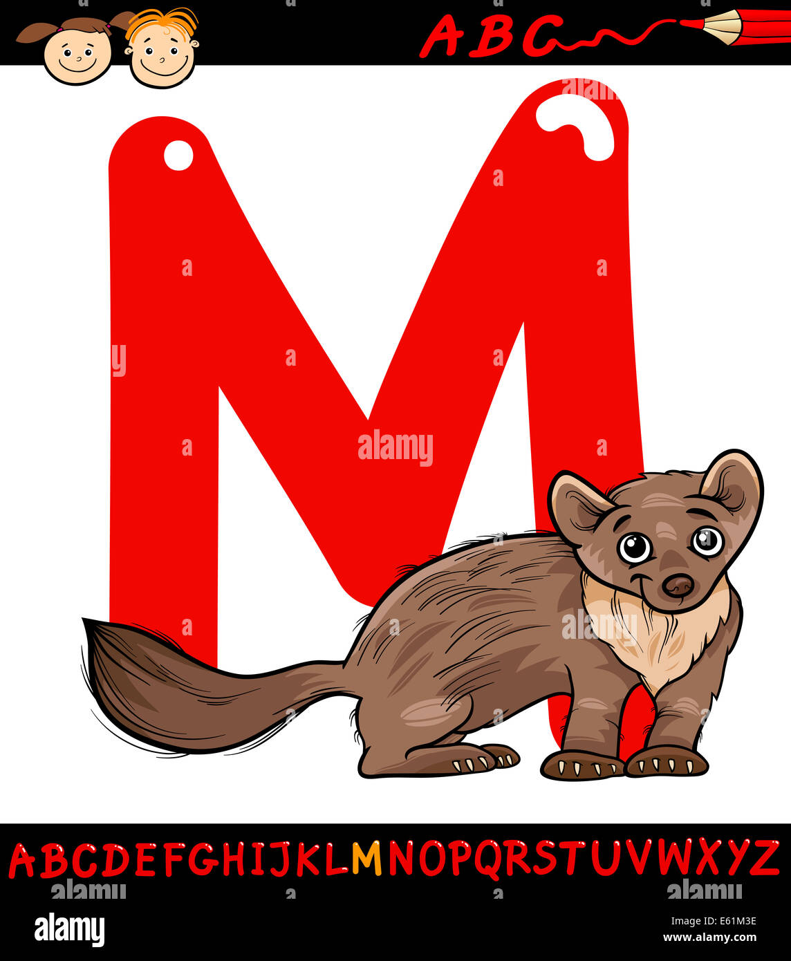 Cartoon Illustration von Großbuchstaben M vom Alphabet mit Marten Tier ...
