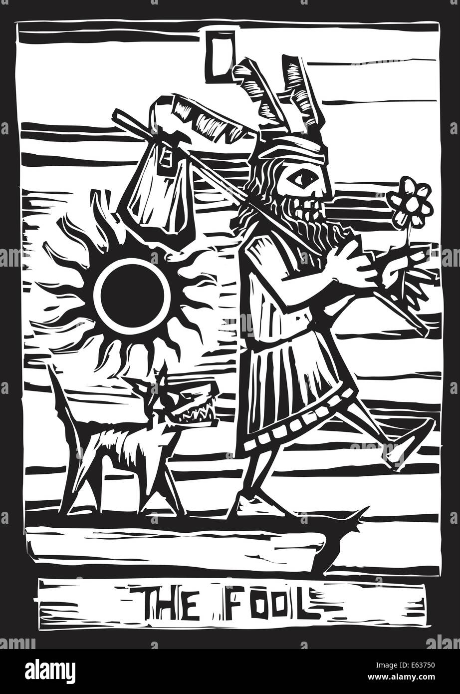 der Narr ist das erste Bild in einem Tarot-Karten-Deck Stock ...