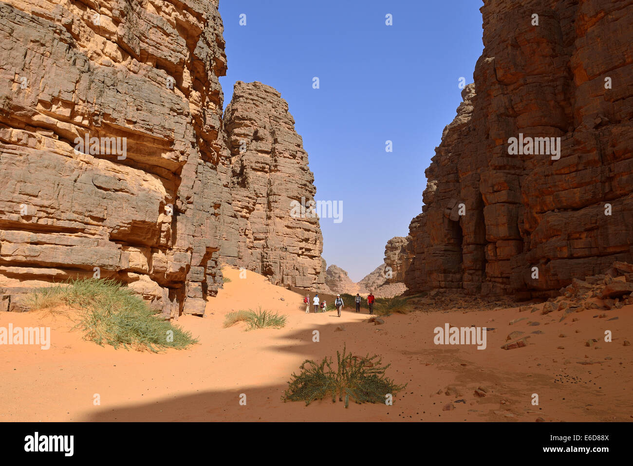 Afrika, Algerien, Sahara, Nationalpark Tassili n ' Ajjer, Tadrart, Gruppe von Menschen wandern ...