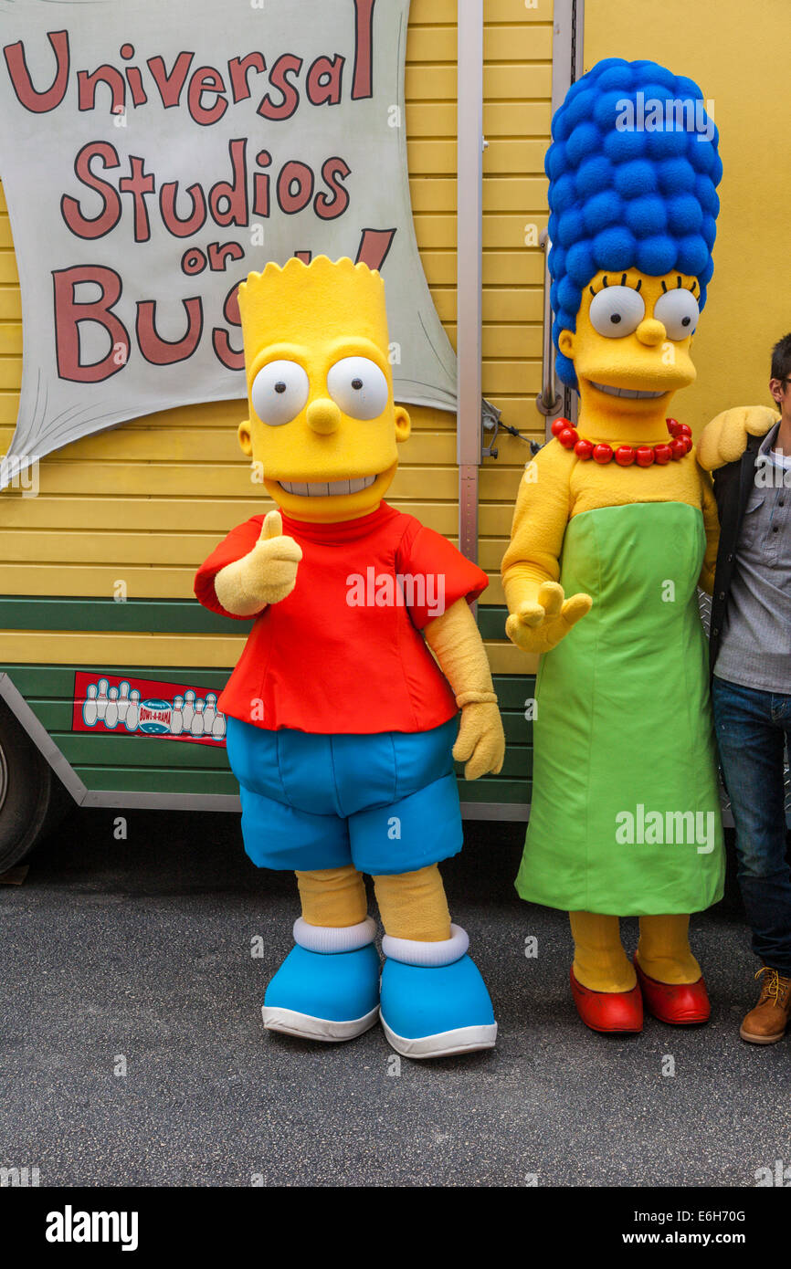 Bart Simpson, Fernsehfigur, die mit Marge Simpson in den Universal ...
