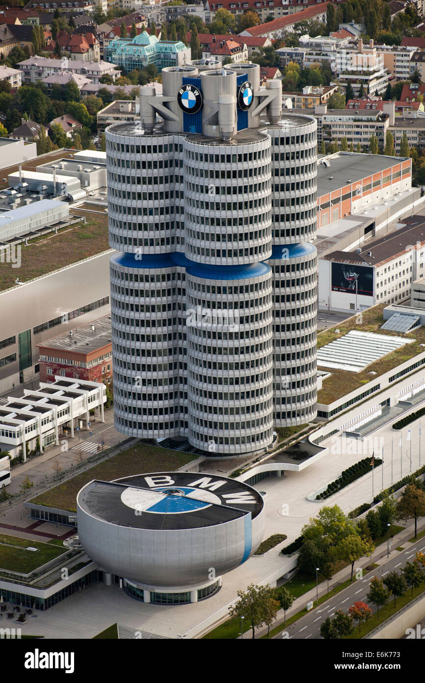Luftaufnahme, BMW-Zentrale oder BMW-Vierzylinder, München, Upper ...