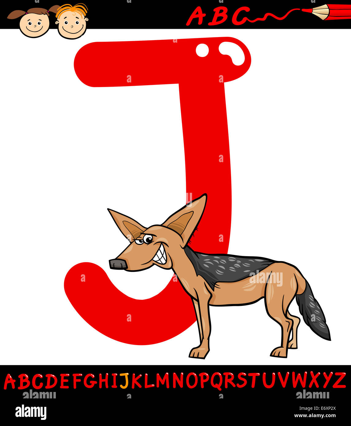 Cartoon Illustration der Großbuchstabe J aus Alphabet mit Schakal Tier ...