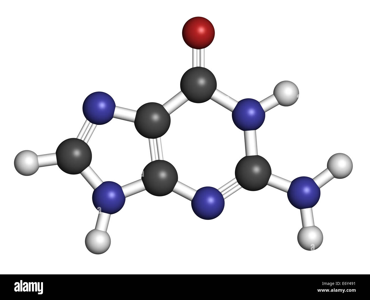 Guanin (G) Purin Nucleobase Molekül. Basis in DNA und RNA. Atome sind ...