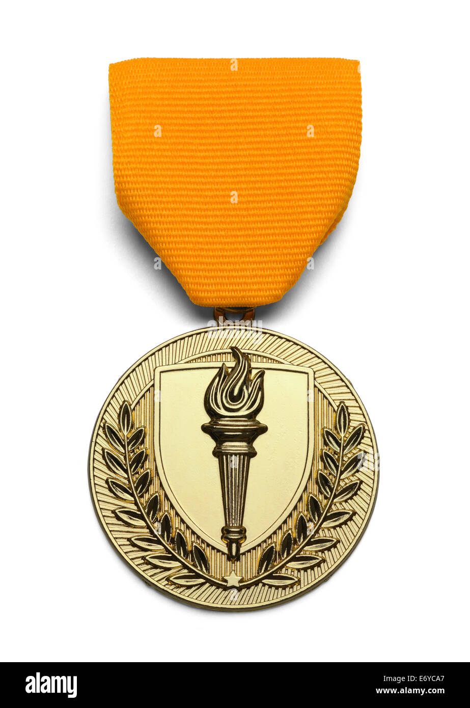 Gold Medla mit Fackel und Schild, Isolated on White Background ...