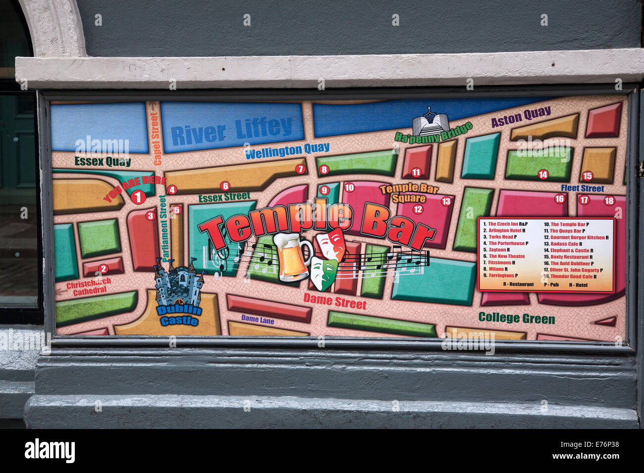 Karte der Temple Bar, Dublin, Irland Stockfotografie - Alamy