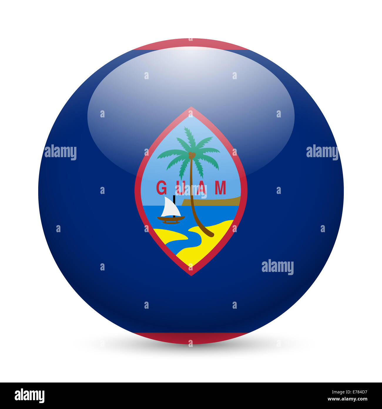Flagge von Guam als runde glänzende Symbol. Schaltfläche mit ...
