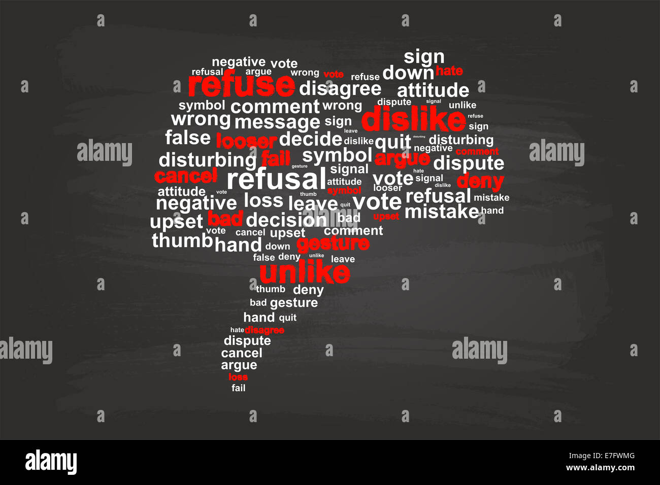 Daumen runter verweigern Word Cloud Vektor an Tafel Stockfotografie - Alamy