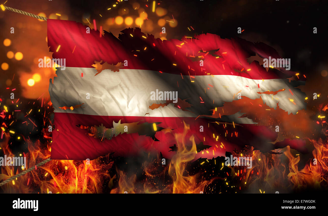 Brennende Feuer Flagge Krieg Konflikt Nacht 3D Österreich ... Brennende Feuer Flagge Krieg Konflikt Nacht 3D Österreich ...