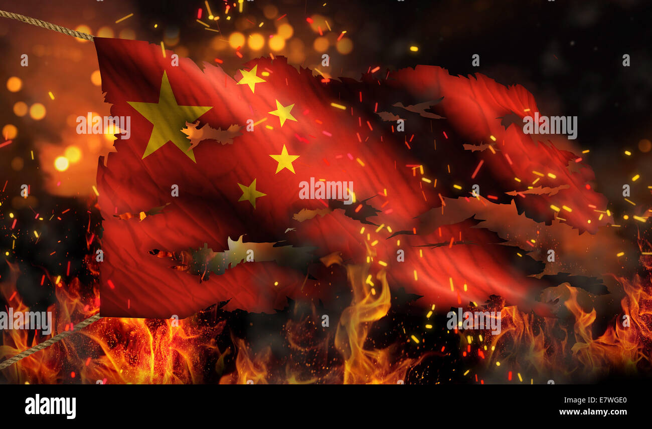 China, die brennenden Feuer Flagge Krieg Konflikt Night 3D ... China, die brennenden Feuer Flagge Krieg Konflikt Night 3D ...