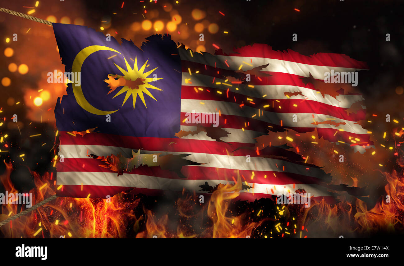 Malaysia, die brennenden Feuer Flagge Krieg Konflikt Night 3D ... Malaysia, die brennenden Feuer Flagge Krieg Konflikt Night 3D ...