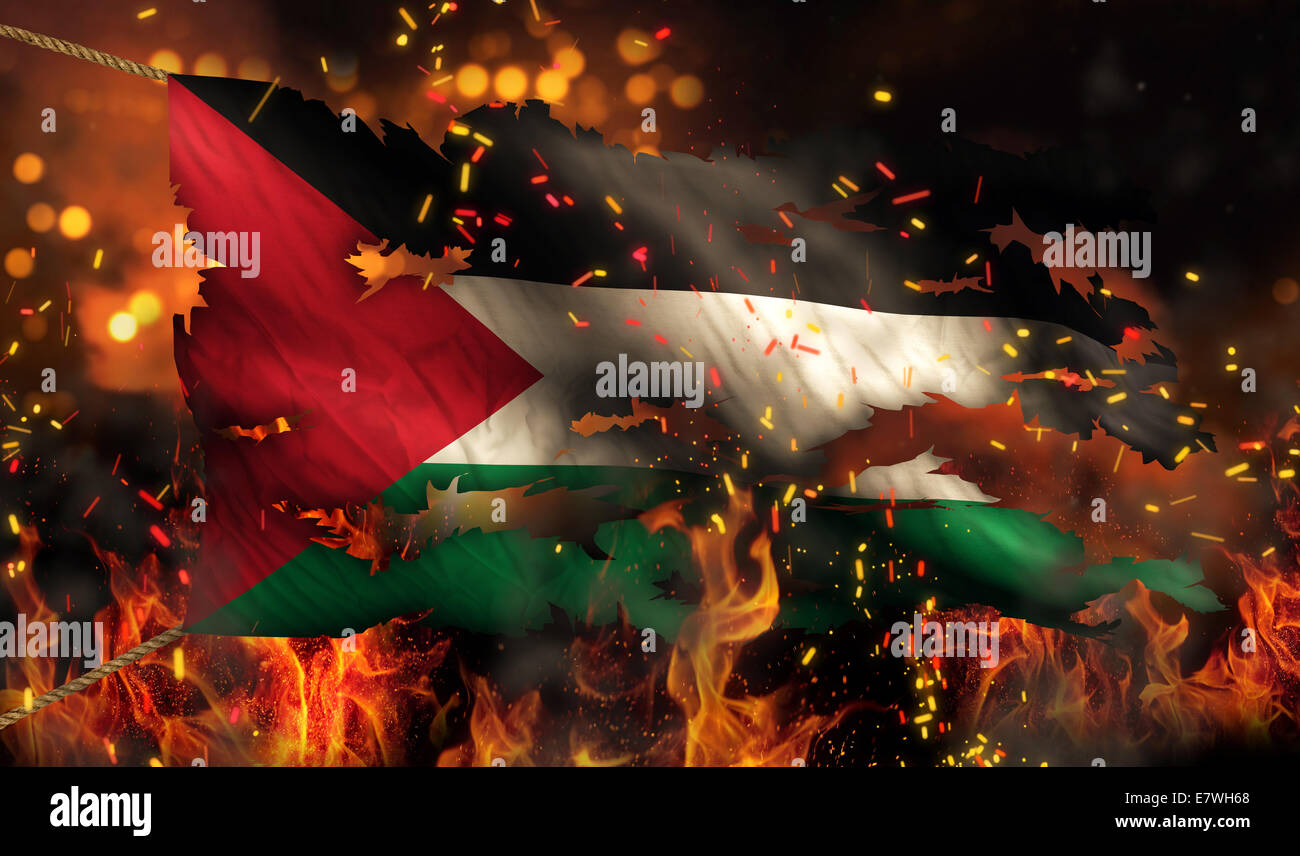 Palästina, die brennenden Feuer Flagge Krieg Konflikt Night 3D ... Palästina, die brennenden Feuer Flagge Krieg Konflikt Night 3D ...