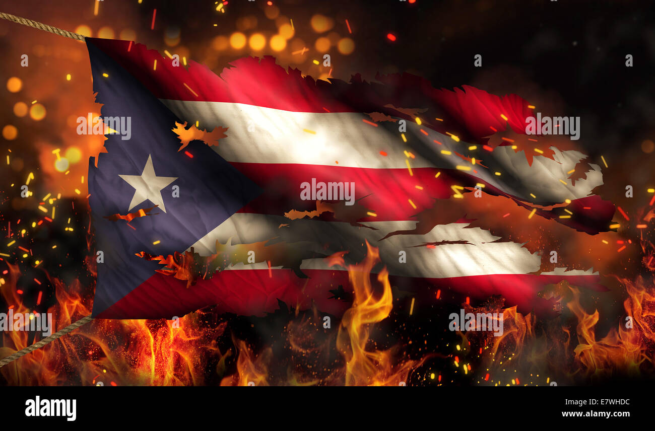Puerto Rico brennende Feuer Flagge Krieg Konflikt Night 3D ... Puerto Rico brennende Feuer Flagge Krieg Konflikt Night 3D ...