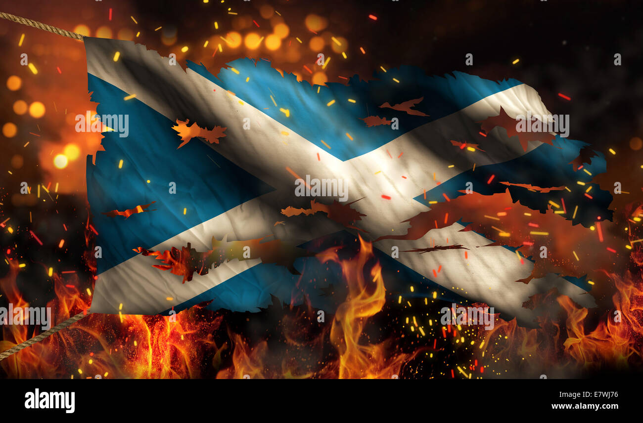 Schottland brennende Feuer Flagge Krieg Konflikt Night 3D ... Schottland brennende Feuer Flagge Krieg Konflikt Night 3D ...